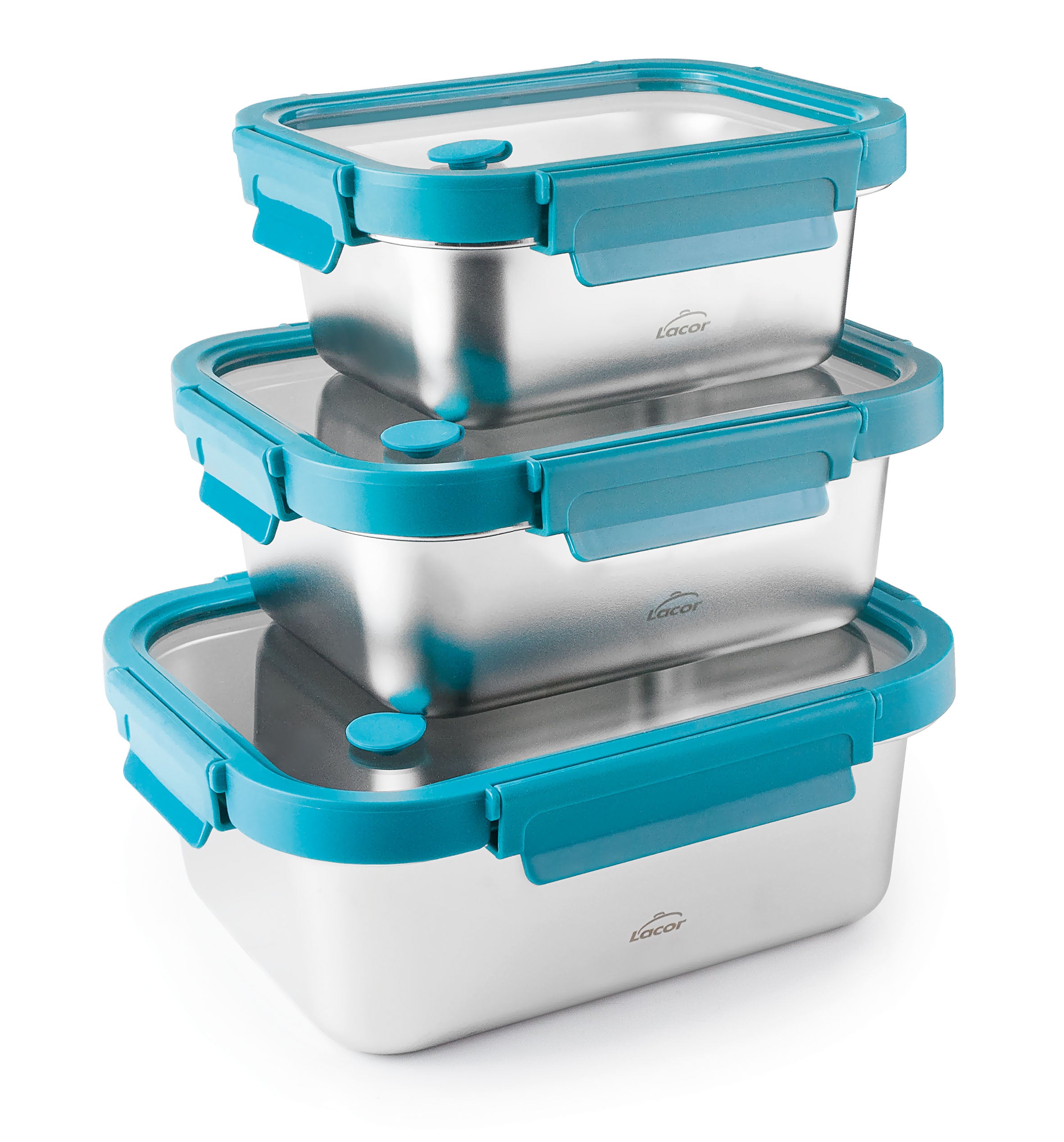 Set 3 Tuppers rectangulares de acero inoxidable y tapa cristal - Cocui ...