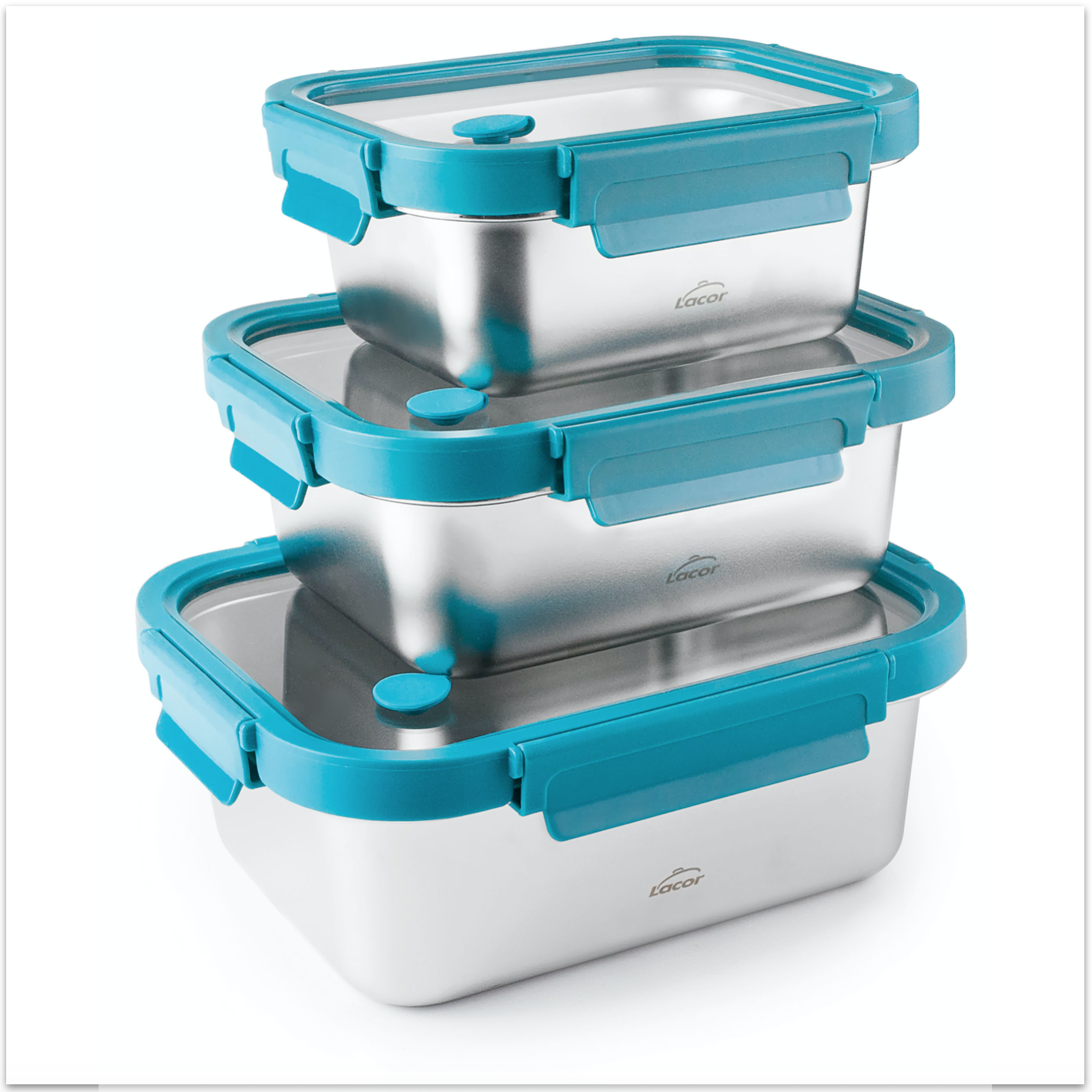 Set 3 Tuppers rectangulares de acero inoxidable y tapa cristal - Cocui ...